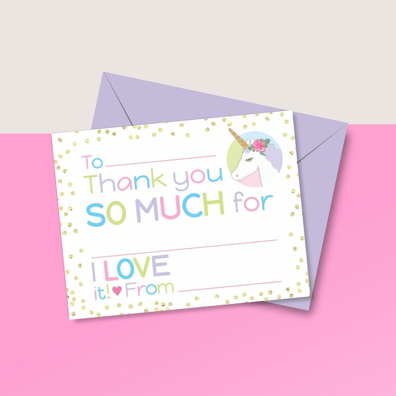 Unicorn Fill in the Blank Thank You Notes for Girls Thank You Cards ...