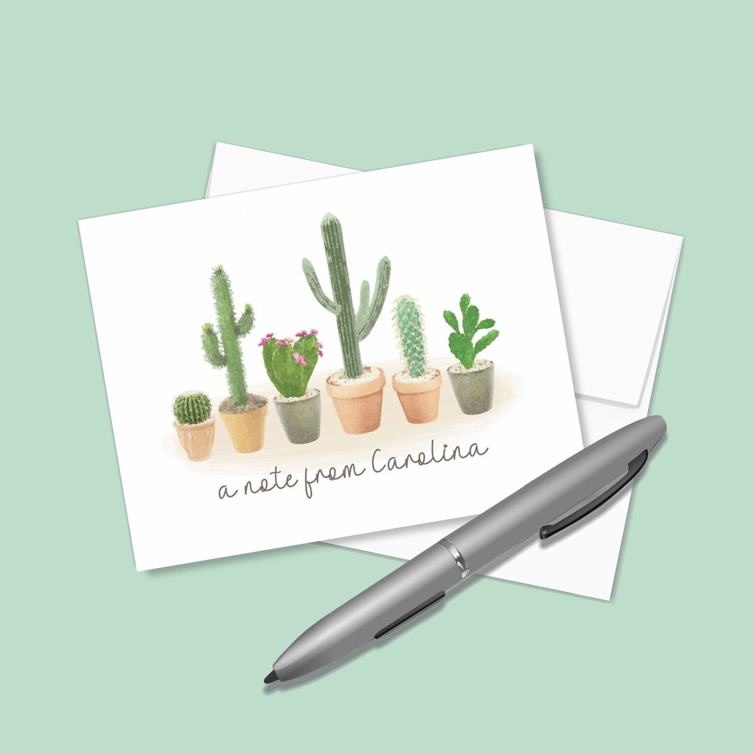 Personalized Cactus Stationery Note Cards Set of Cacti Potted Plants ...