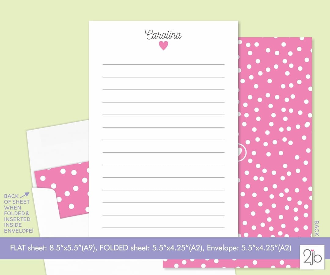 Personalized Girl's Letter Writing Set Cute Heart and - Etsy