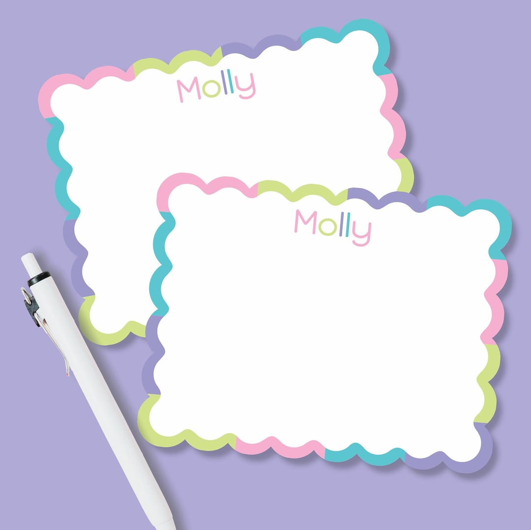 Personalized Note Cards for Girls, Personalized Pastel Scalloped ...