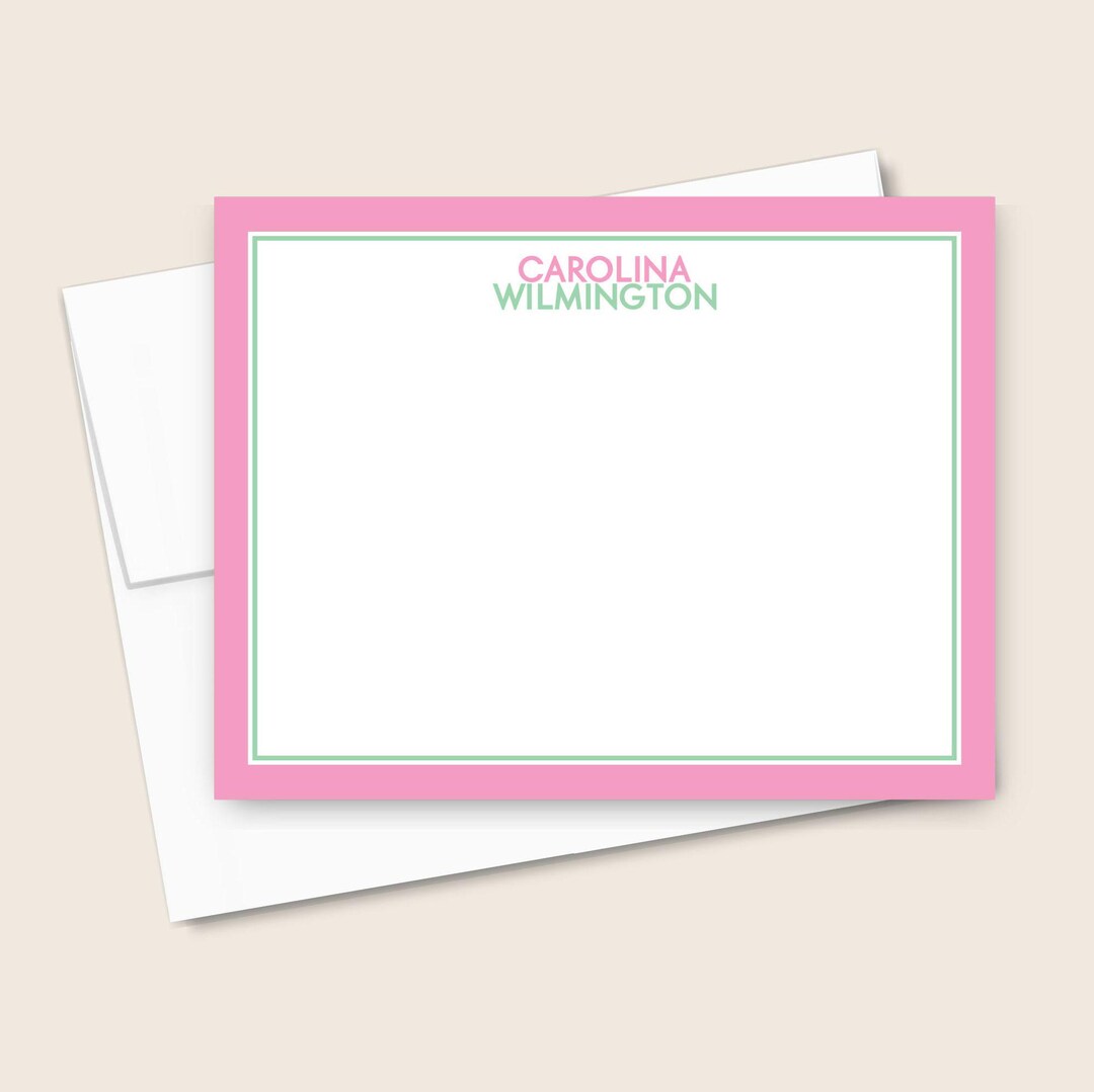 Note Cards Personalized, Stationery With Border for Teen Girls, Preppy ...