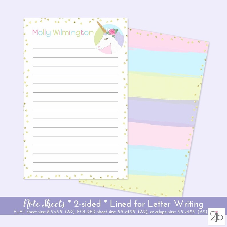 Personalized Girl's Stationery Letter Paper, Unicorn Letter Writing Set ...