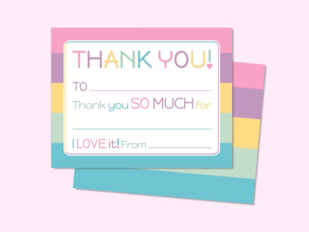 Kids Fill in the Blank Thank You Cards for Girls Thank You Note Cards ...
