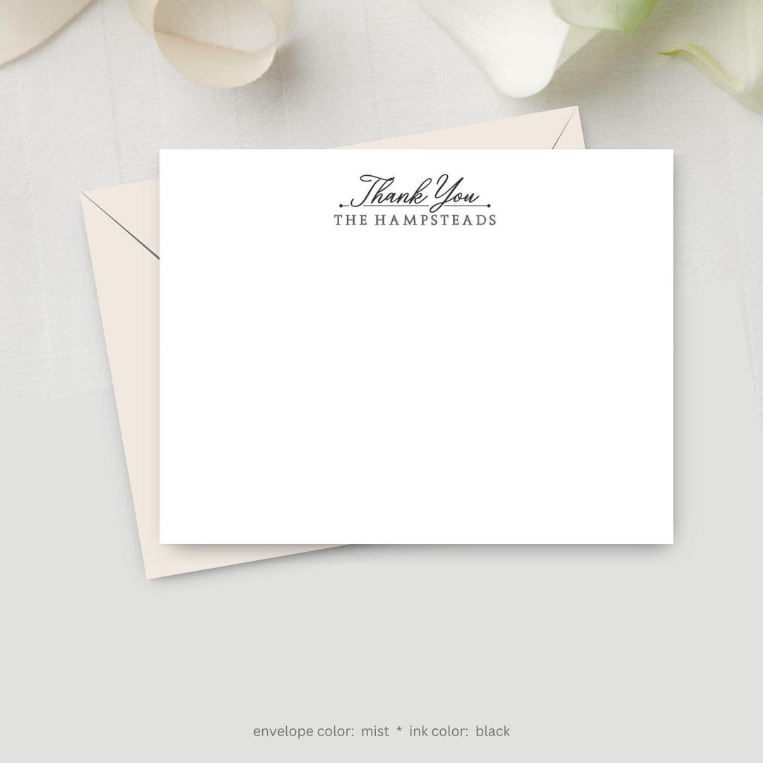Personalized Family Thank You Cards, Elegant Last Name Thank You Notes ...