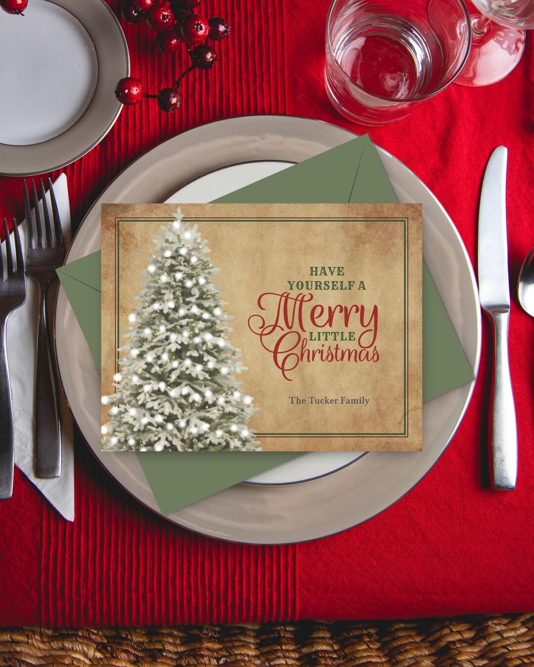 Personalized Christmas Note Cards, Watercolor Christmas Tree Notecard ...