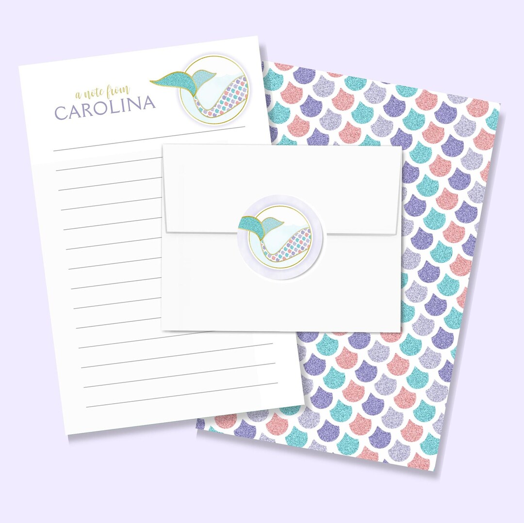 Personalized Girls Letter Paper, Mermaid Letter Writing Kit With Lined ...