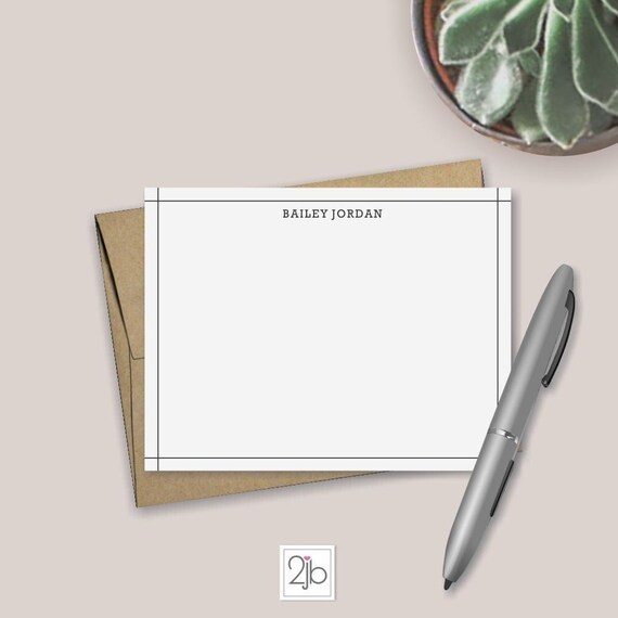 Personalized Men's Stationery Set Flat Note Cards, Masculine Stationary ...