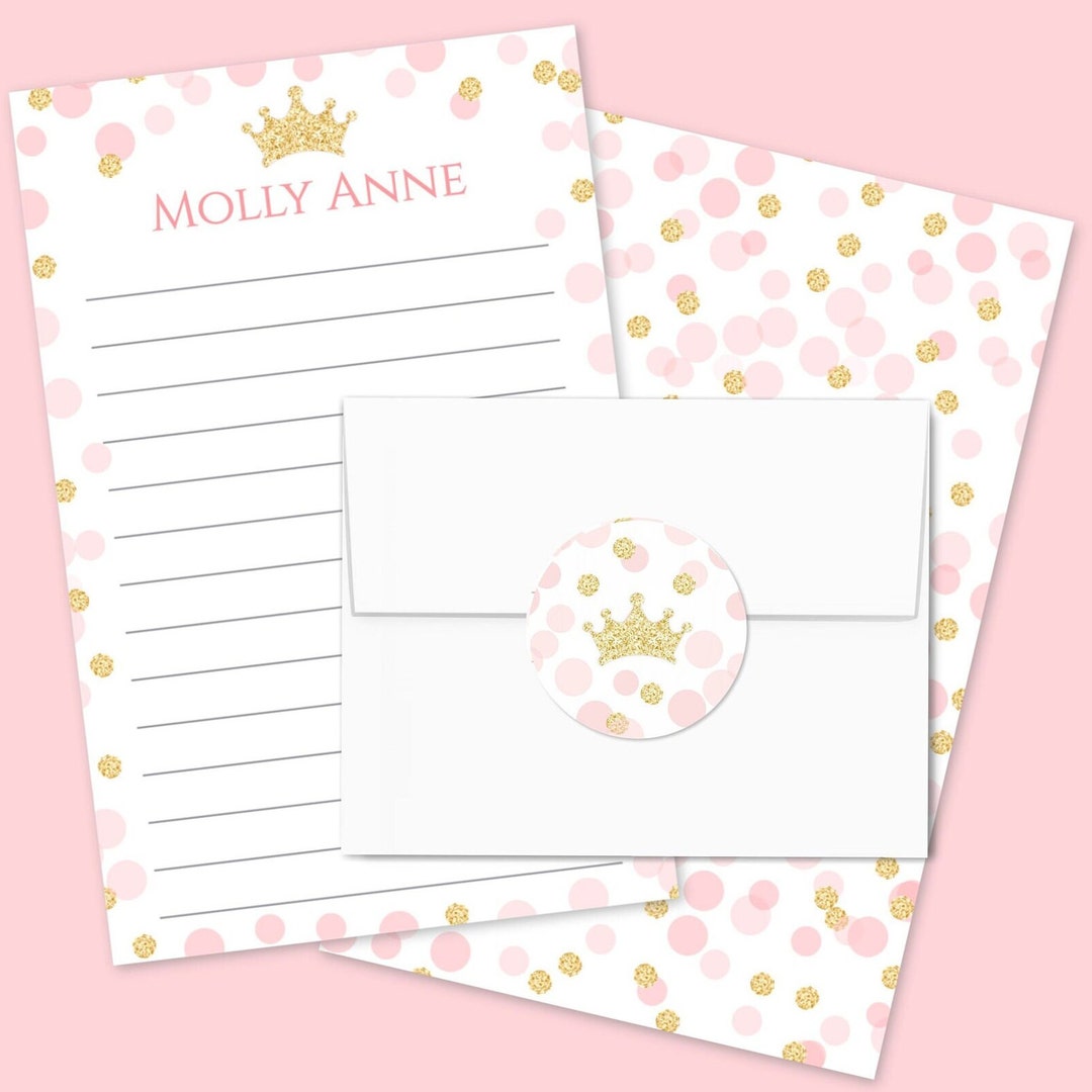 Personalized Letter Writing Set, Princess Stationery Lined Paper, Cute ...