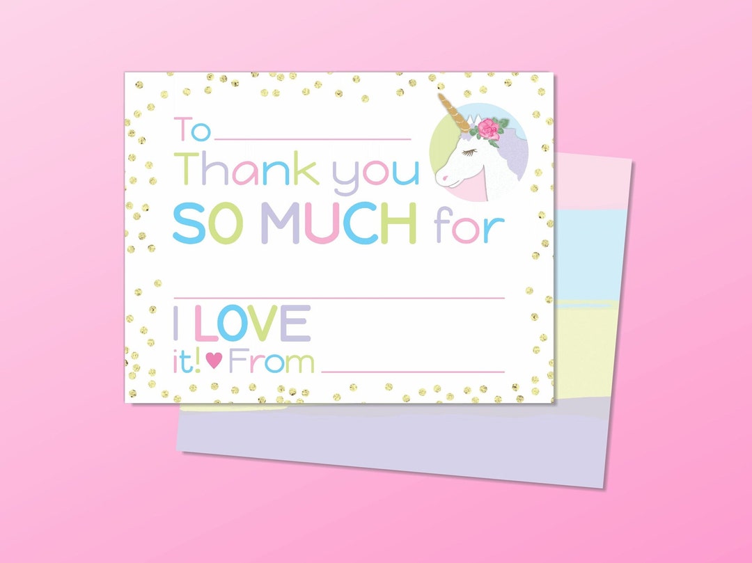 Unicorn Fill in the Blank Thank You Notes for Girls Thank You Cards ...