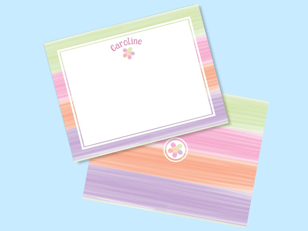 Personalized Girls Stationery Note Card Set for Easter Custom Flower ...