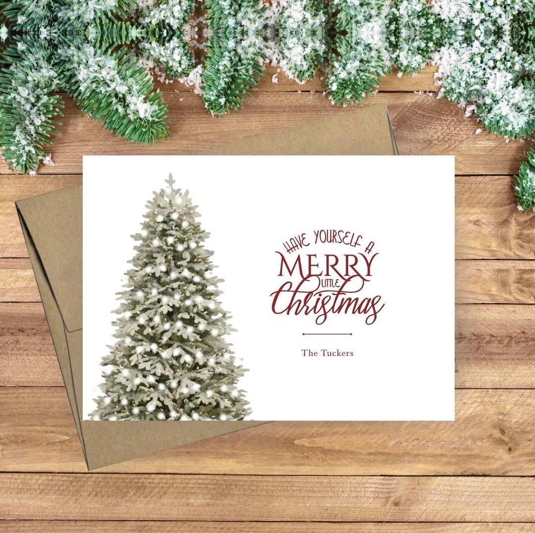 Personalized Christmas Cards, Merry Christmas Tree Notecard Set, Custom ...