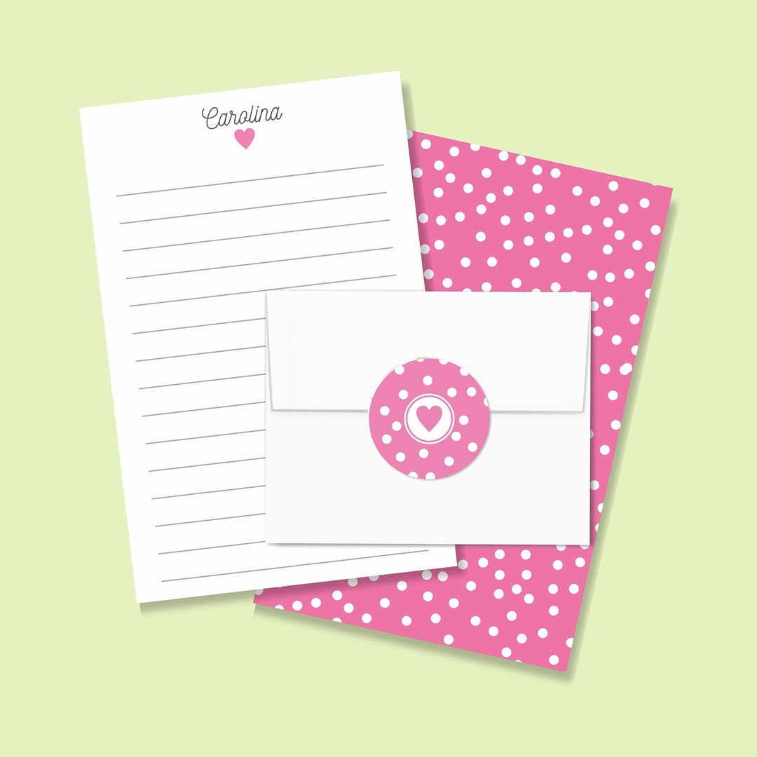 Personalized Girl's Letter Writing Set Cute Heart and - Etsy