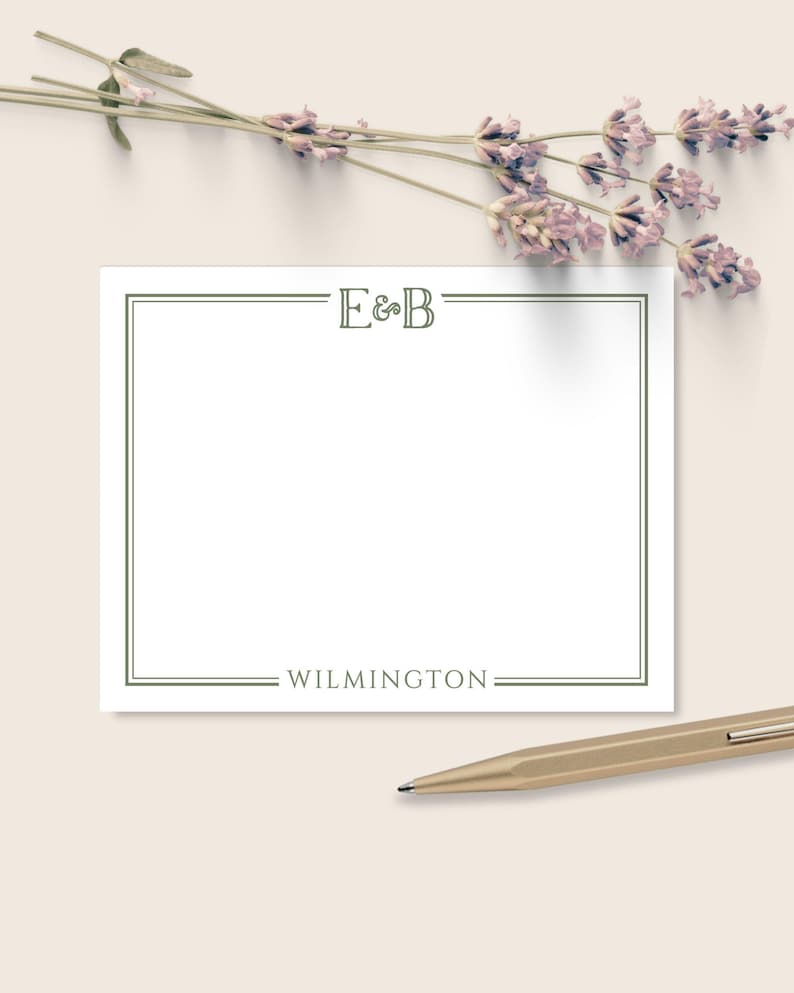 Personalized Couples Monogram Stationery, His & Her Initials Flat Note ...