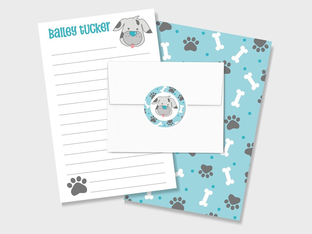 Personalized Kids Stationery Letter Paper, Dog Letter Writing Set ...