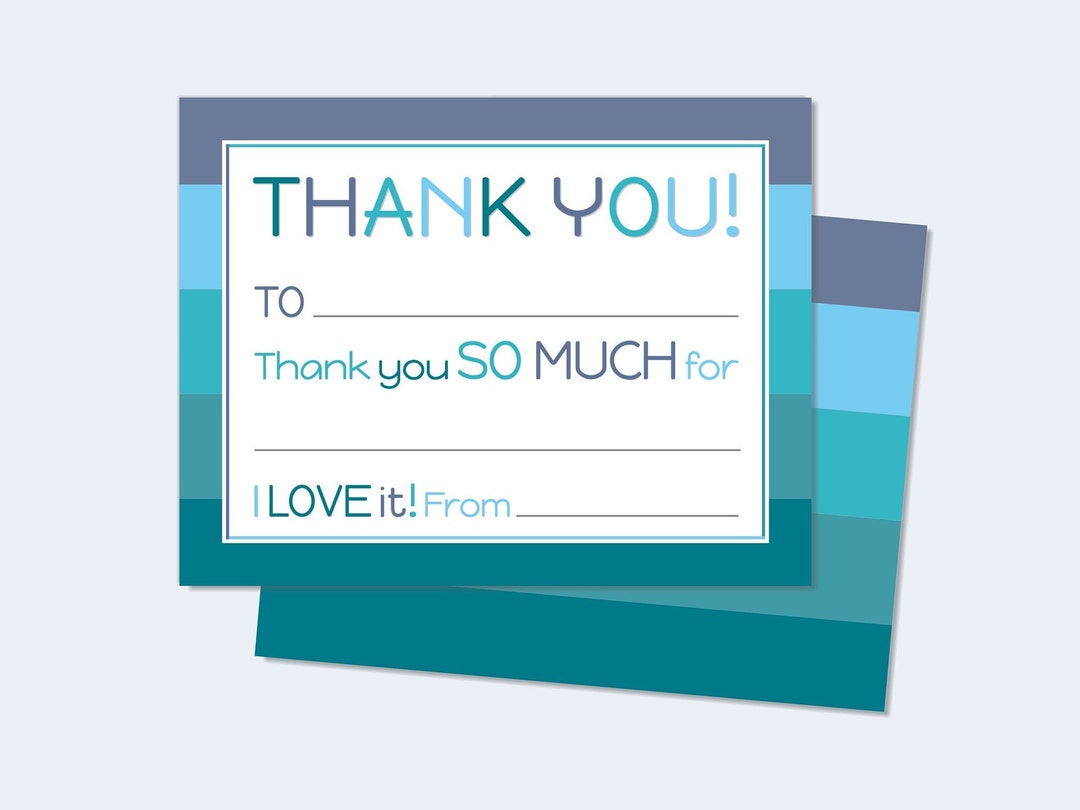 Fill in the Blank Thank You Cards for Boys Birthday Thank You Note ...