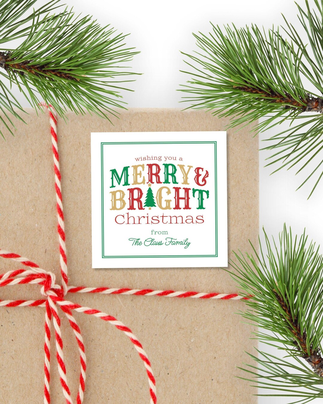 Personalized Merry & Bright Christmas Gift Sticker, Christmas Gift Tag ...