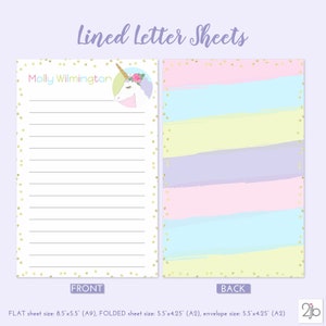 Personalized Girl's Stationery Letter Paper, Unicorn Letter Writing Set ...