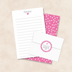 Personalized Girl's Letter Writing Set, Cute Heart and Polka Dots Lined ...