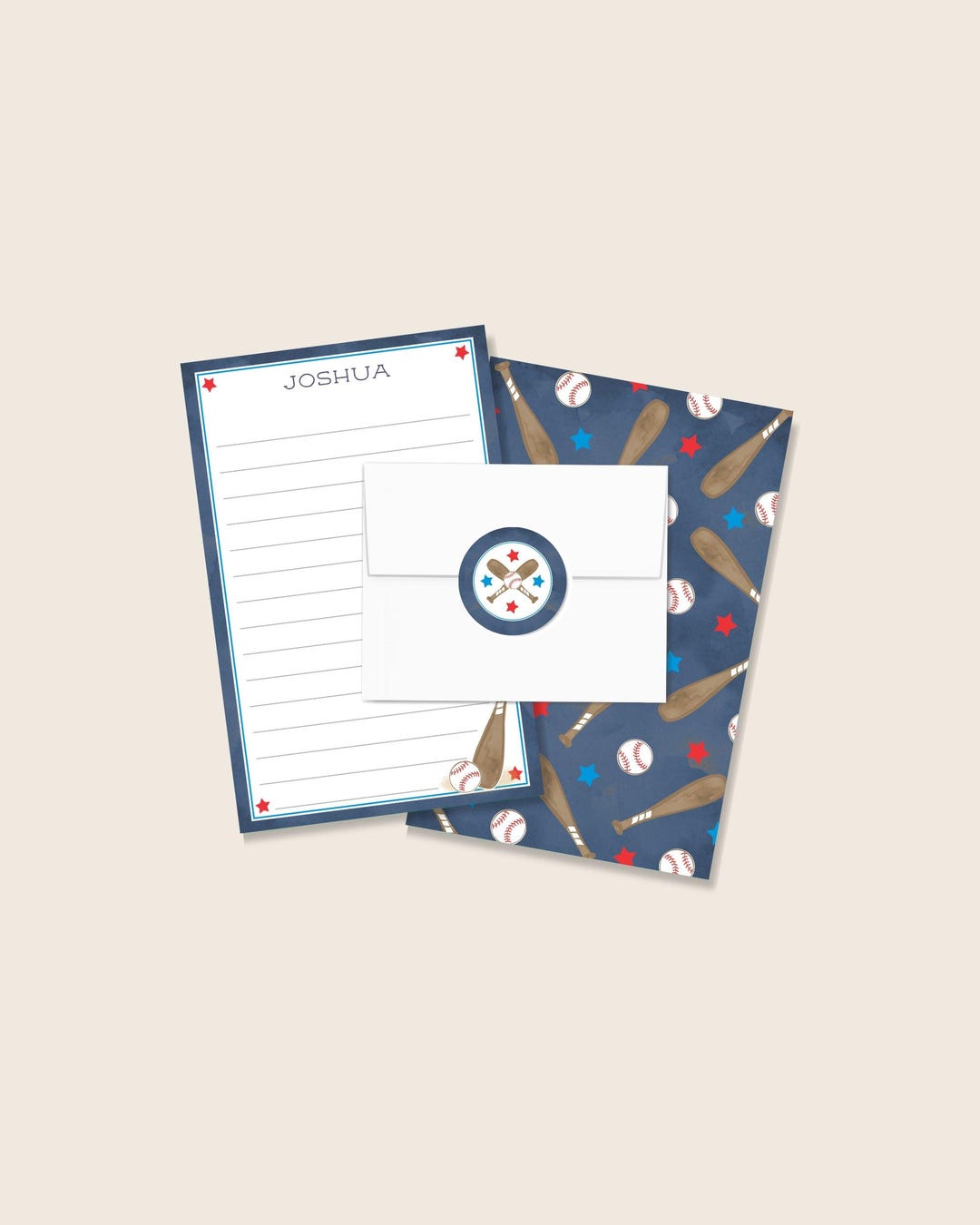 Personalized Baseball Letter Writing Stationary Set, Boys Lined Paper ...