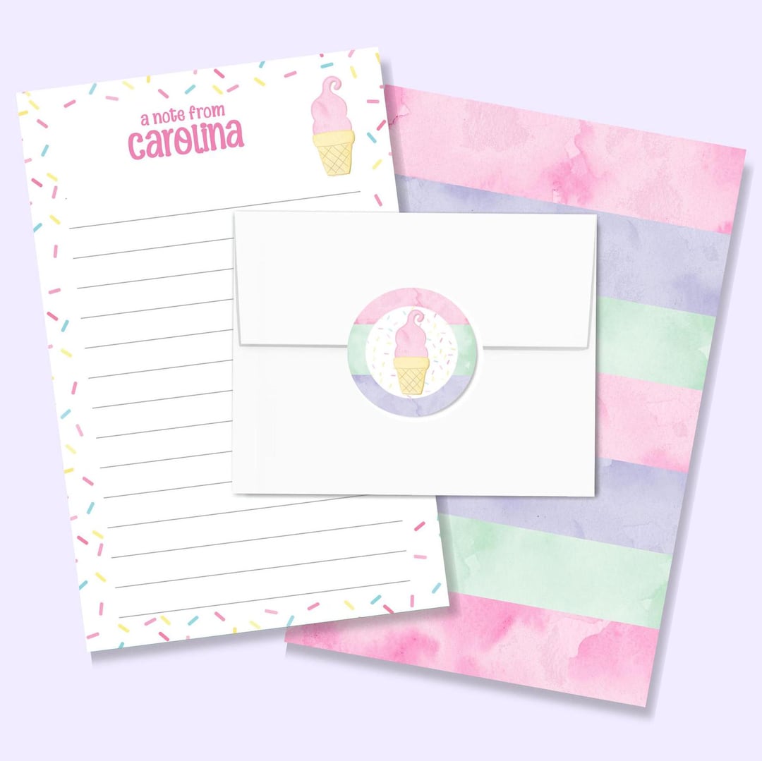 Kids Letter Writing Stationary Set for Girls, Cute Ice Cream Lined ...