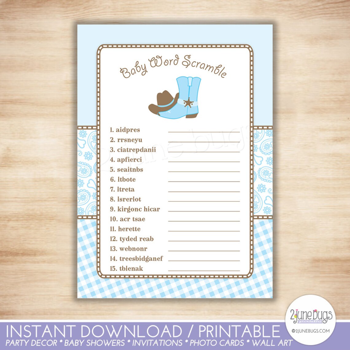 Cowboy Baby Word Scramble Country Western Boy Baby Shower | Etsy