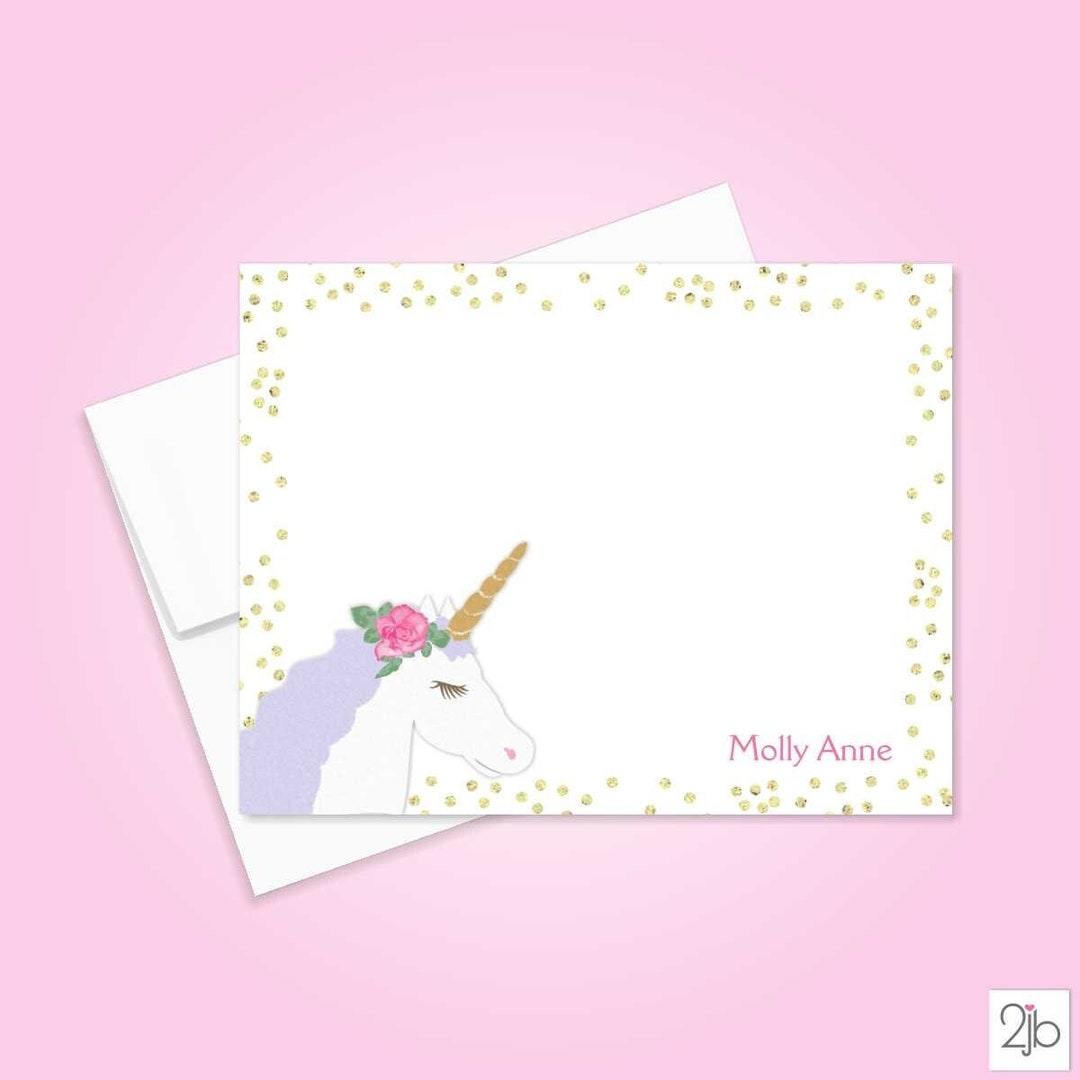 Personalized Watercolor Unicorn Note Cards, Girly Stationery Set, Cute ...