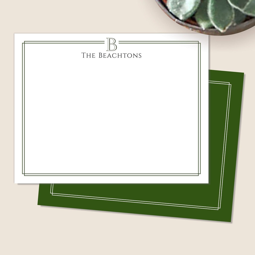Personalized Family Initial Stationery Set of Flat Note Cards With ...