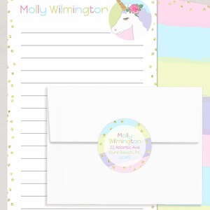 Personalized Girl's Stationery Letter Paper, Unicorn Letter Writing Set ...