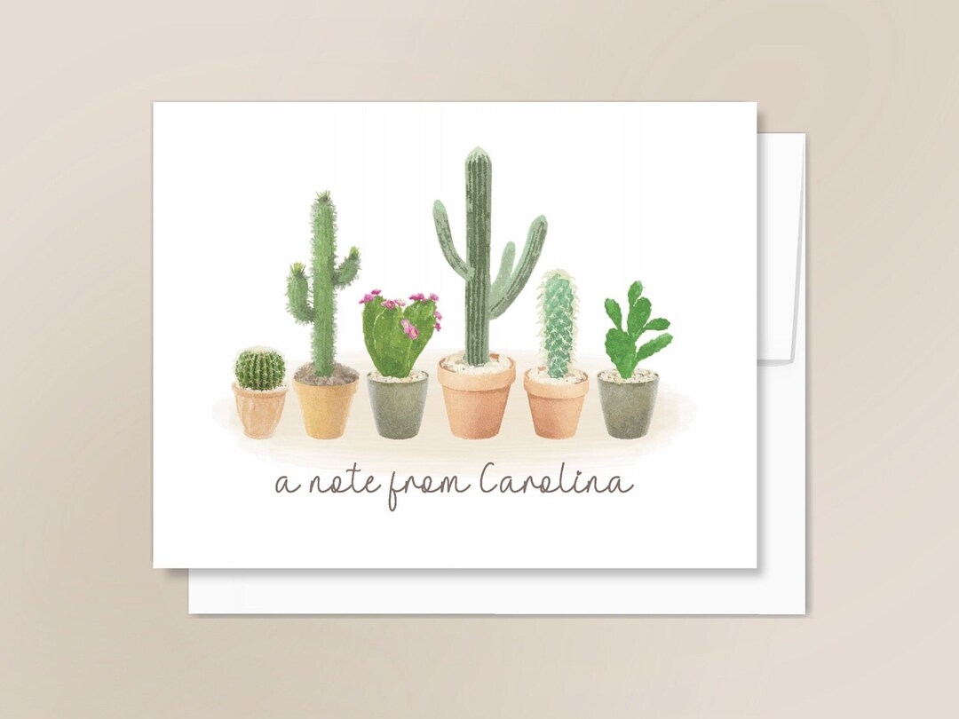 Personalized Cactus Stationery Note Cards Set of Cacti Potted Plants FLAT Stationary & Envelopes ...