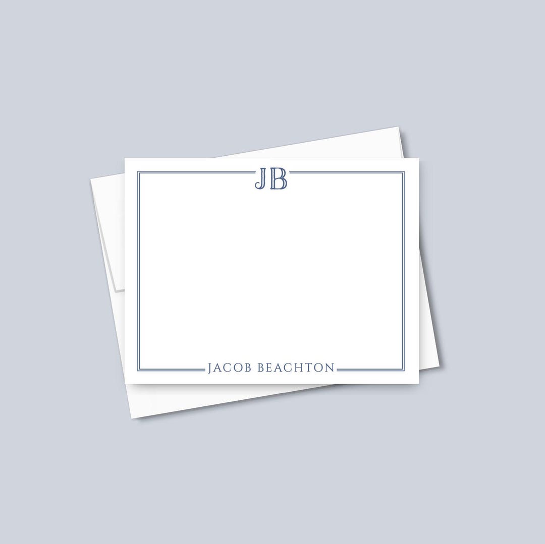 Personalized Modern Stationery for Men, Monogram Flat Notecards for Him, Custom Masculine ...