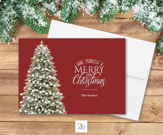 Personalized Christmas Note Cards, Watercolor Christmas Tree Notecard ...