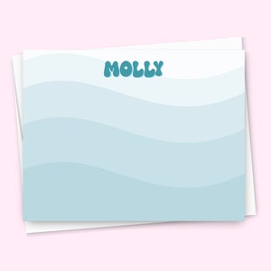 Personalized Wavy Stationery Set Girls FLAT Note Cards With Envelopes ...