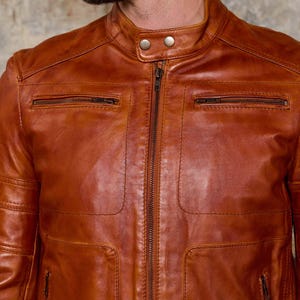 Brando London Brown Cafe Racer Jacket Men's Vintage Leather Jacket Slim ...