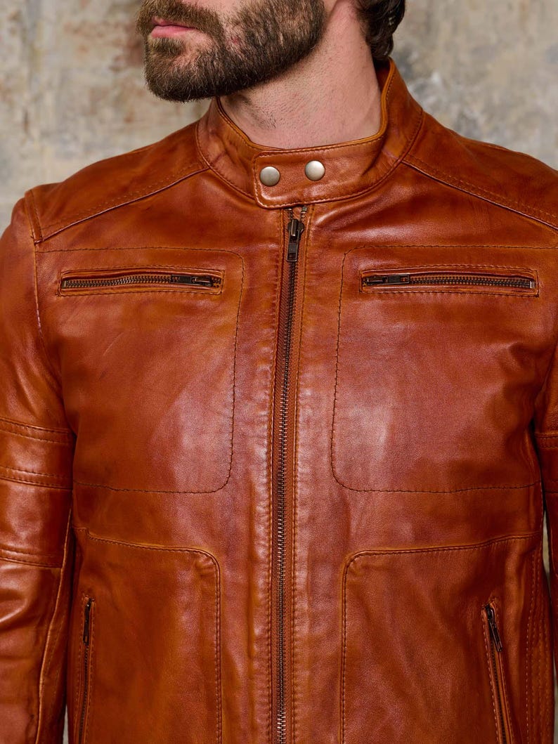 Brando London Brown Cafe Racer Jacket Men's Vintage Leather Jacket Slim ...
