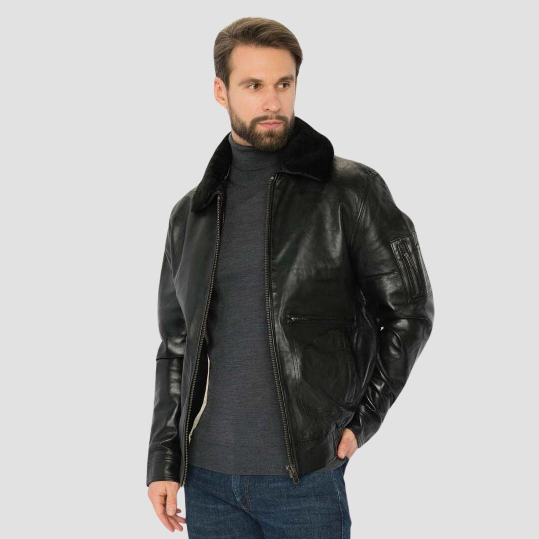 Men's Sheepskin Leather Aviator Bomber Jacket - Brando London - Etsy