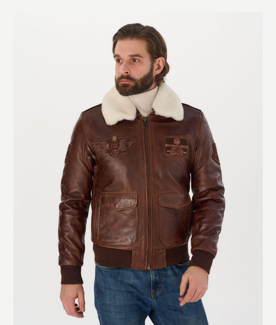 Brando London Pilot G-1 Bomber Leather Jacket A-2 Flight Leather Jacket ...