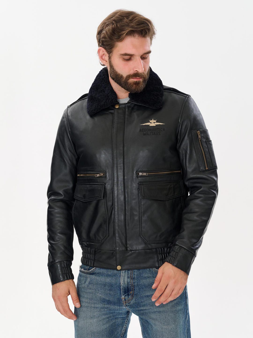 London Brando Military Black Leather Bomber Jacket MA1 Flight Jacket ...
