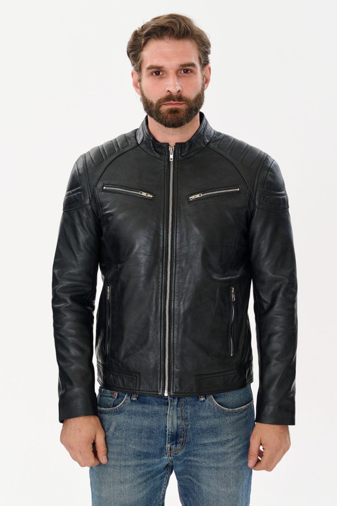 Men's Vintage Cafe Racer Leather Jacket - Brando London Slim Fit - Etsy