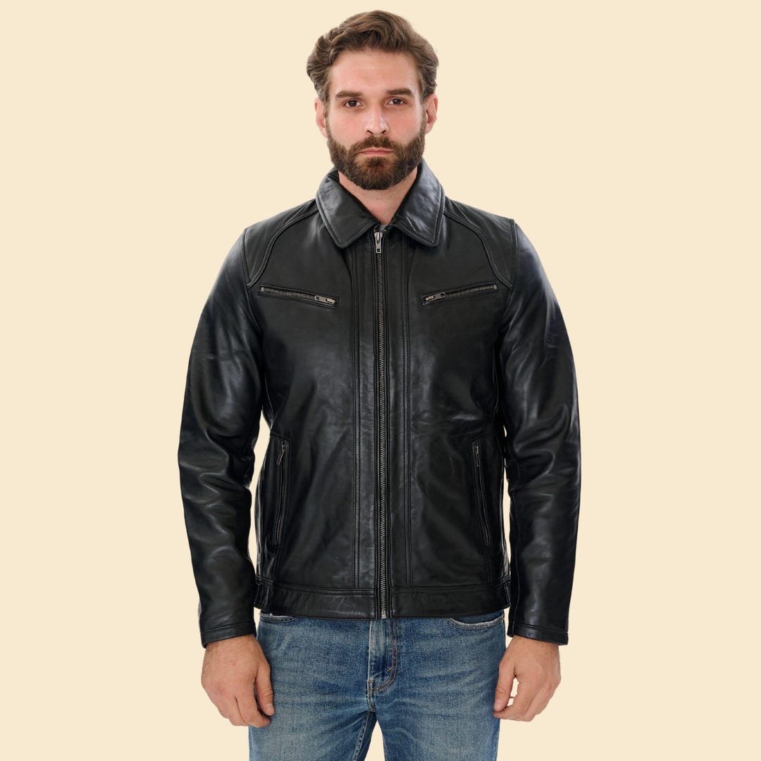 Brando London Black Motorcycle Leather Jacket Biker Genuine Sheepskin ...