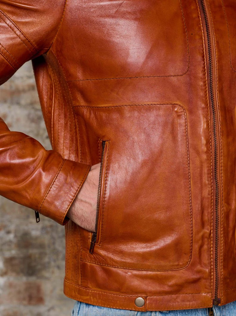 Brando London Brown Cafe Racer Jacket Men's Vintage Leather Jacket Slim ...