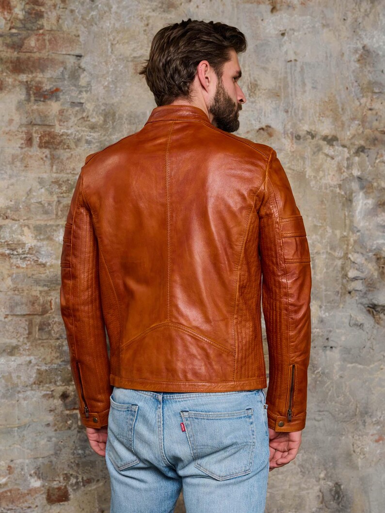 Brando London Brown Cafe Racer Jacket Men's Vintage Leather Jacket Slim ...