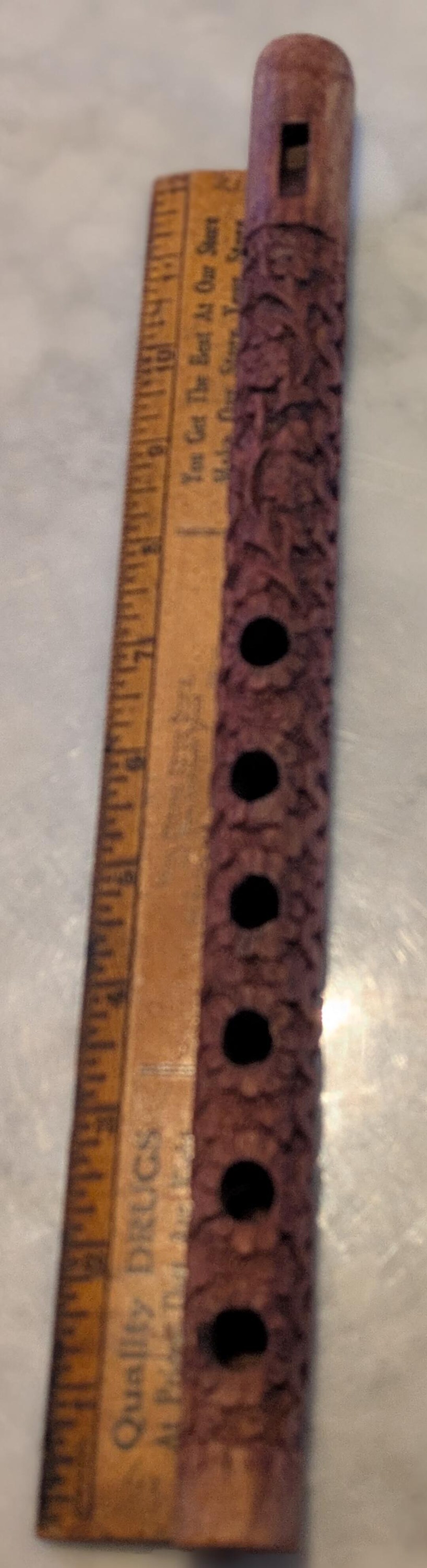 Wooden Flute Vintage Hand Carved Floral Flowers Design Asian Flute Folk ...