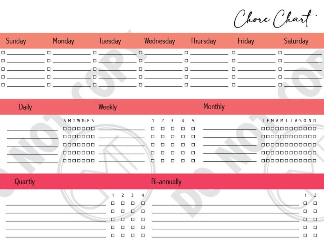 Daily, Weekly, Monthly Chore Chart - 2 Page - Red - Etsy