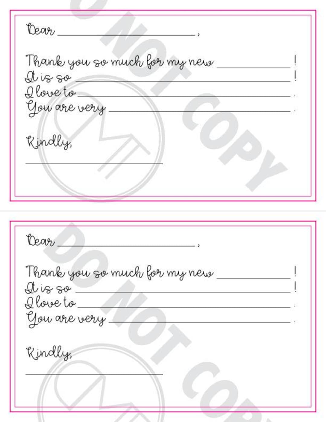 Children's Thank You Card Template - Pink - Etsy