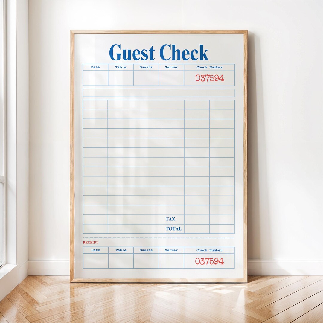 Blank Guest Check Art Print Trendy Wall Art Guest Check Print Digital ...
