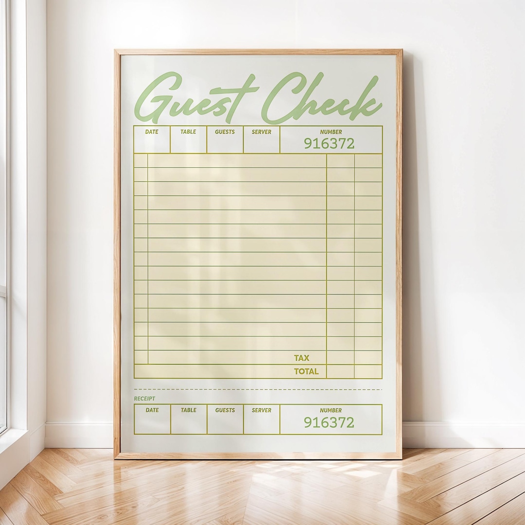 Blank Guest Check Art Print Trendy Wall Art Guest Check Print Digital ...