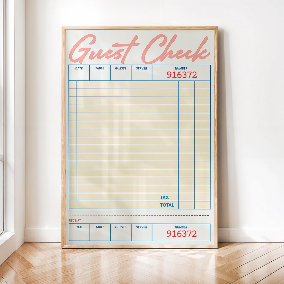 Blank Guest Check Art Print Trendy Wall Art Guest Check Print Digital ...