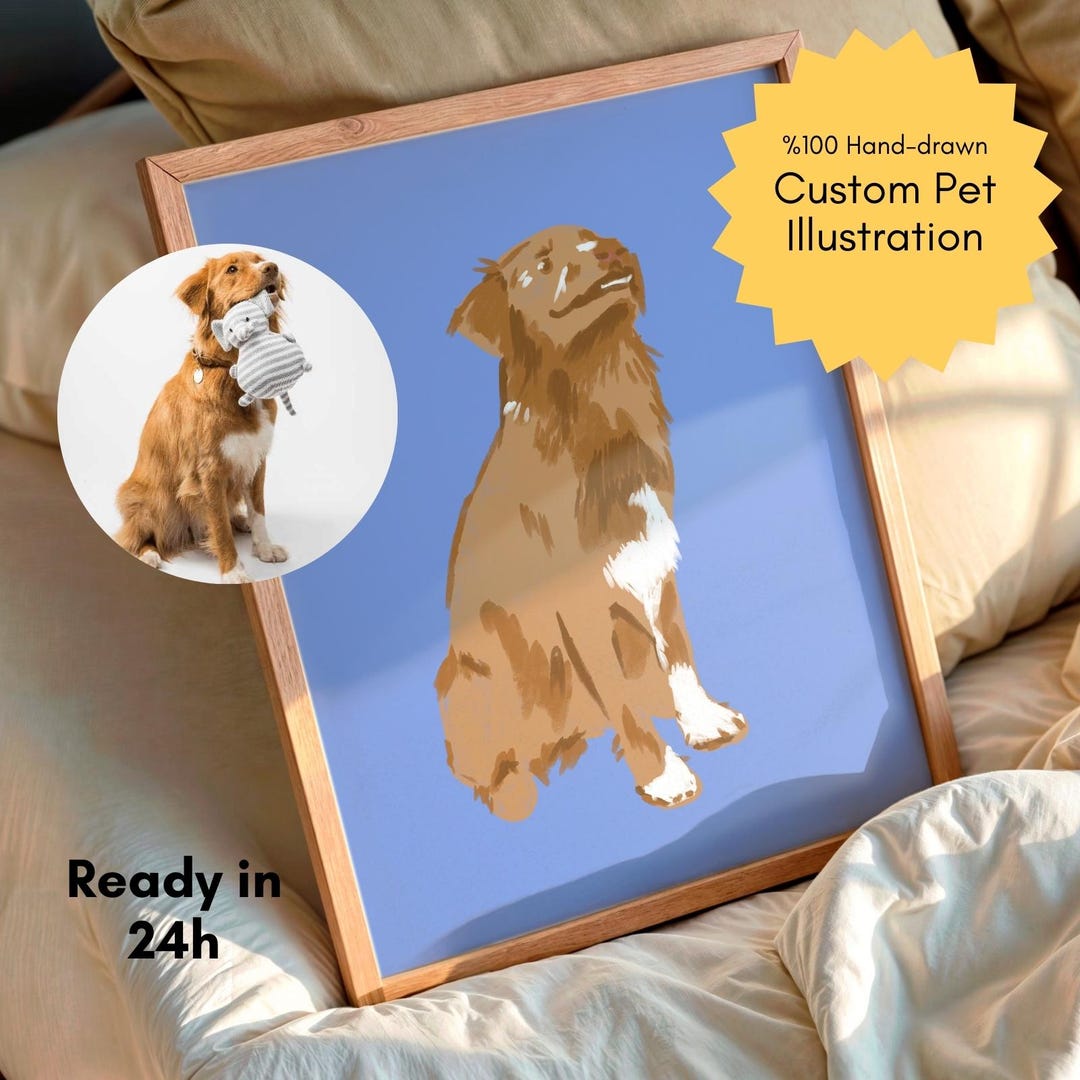 Modern Custom Dog Portrait, Cute Hand Draw Pet Portrait, Colorful ...