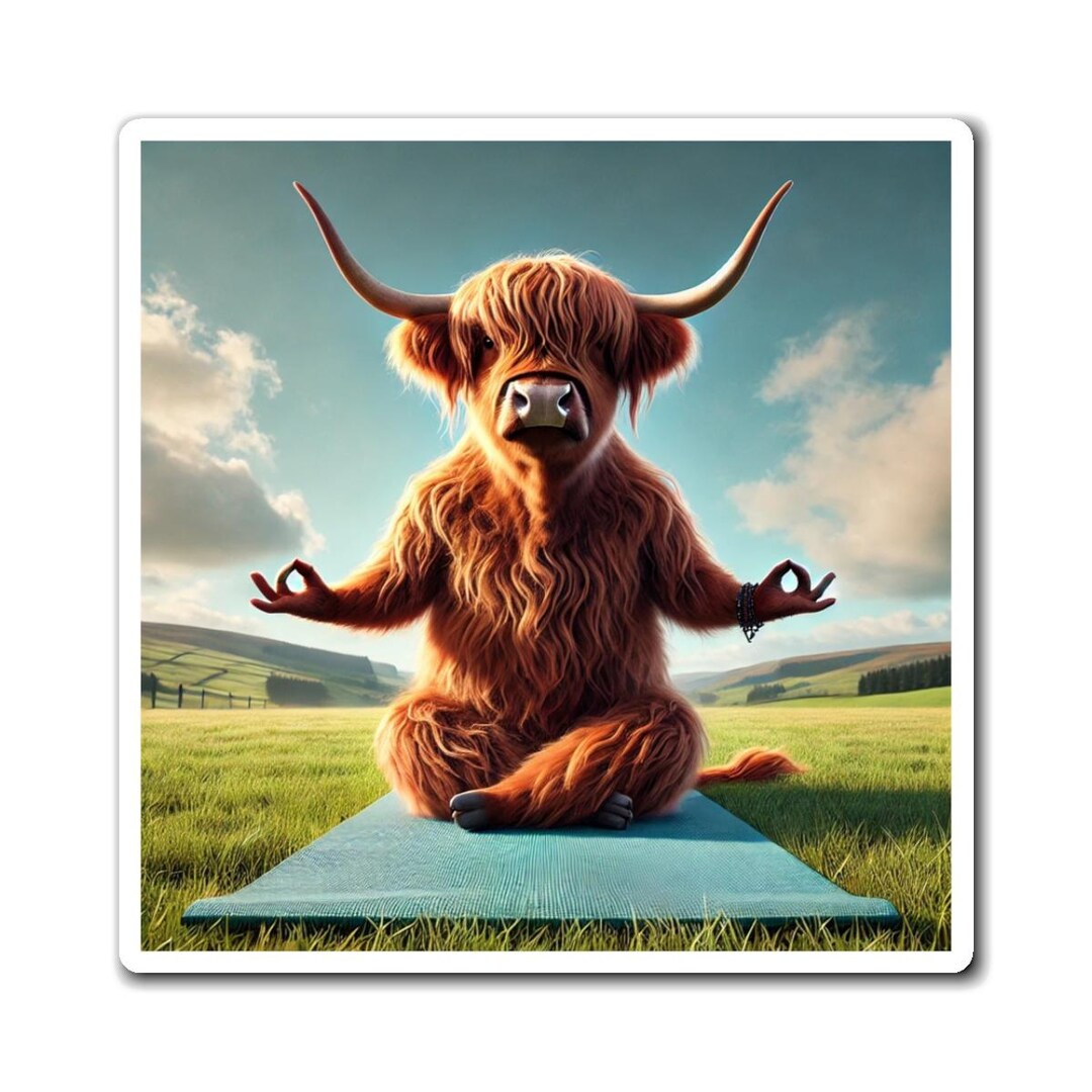 Highland Cow Meditating Magnet, Unique Kitchen Magnet, Farmhouse ...