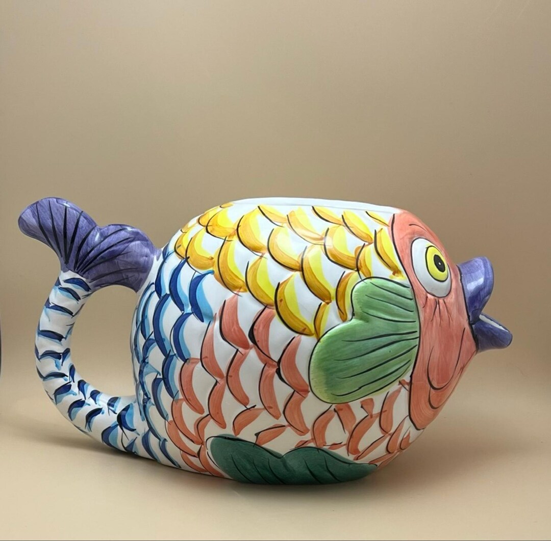 Vintage Ceramic Pescada Fish Teapot 1995 Colorful Tabletops Unlimited ...